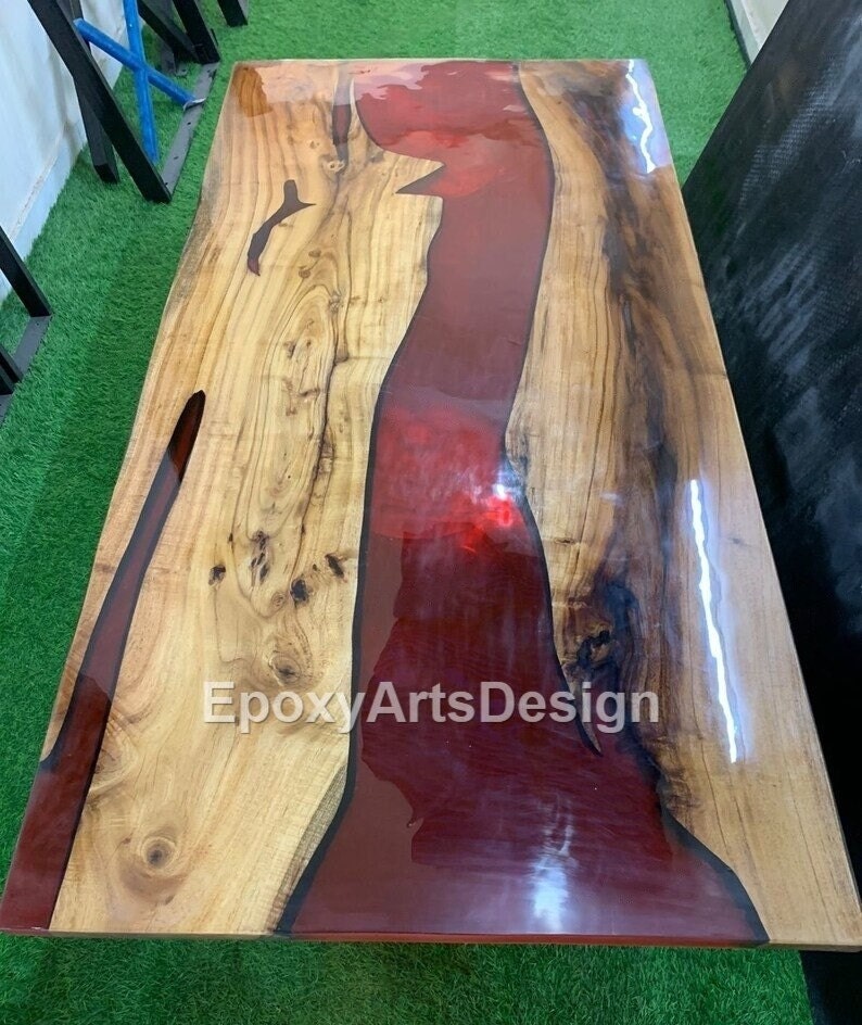 Handmade Red Epoxy Table Tops, Conference Room Table, Natural Resin ...