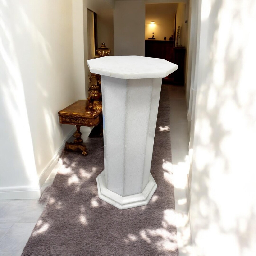 24" Pure White Marble Octagonal Stand / Handmade Pedestal Base Decor - Etsy