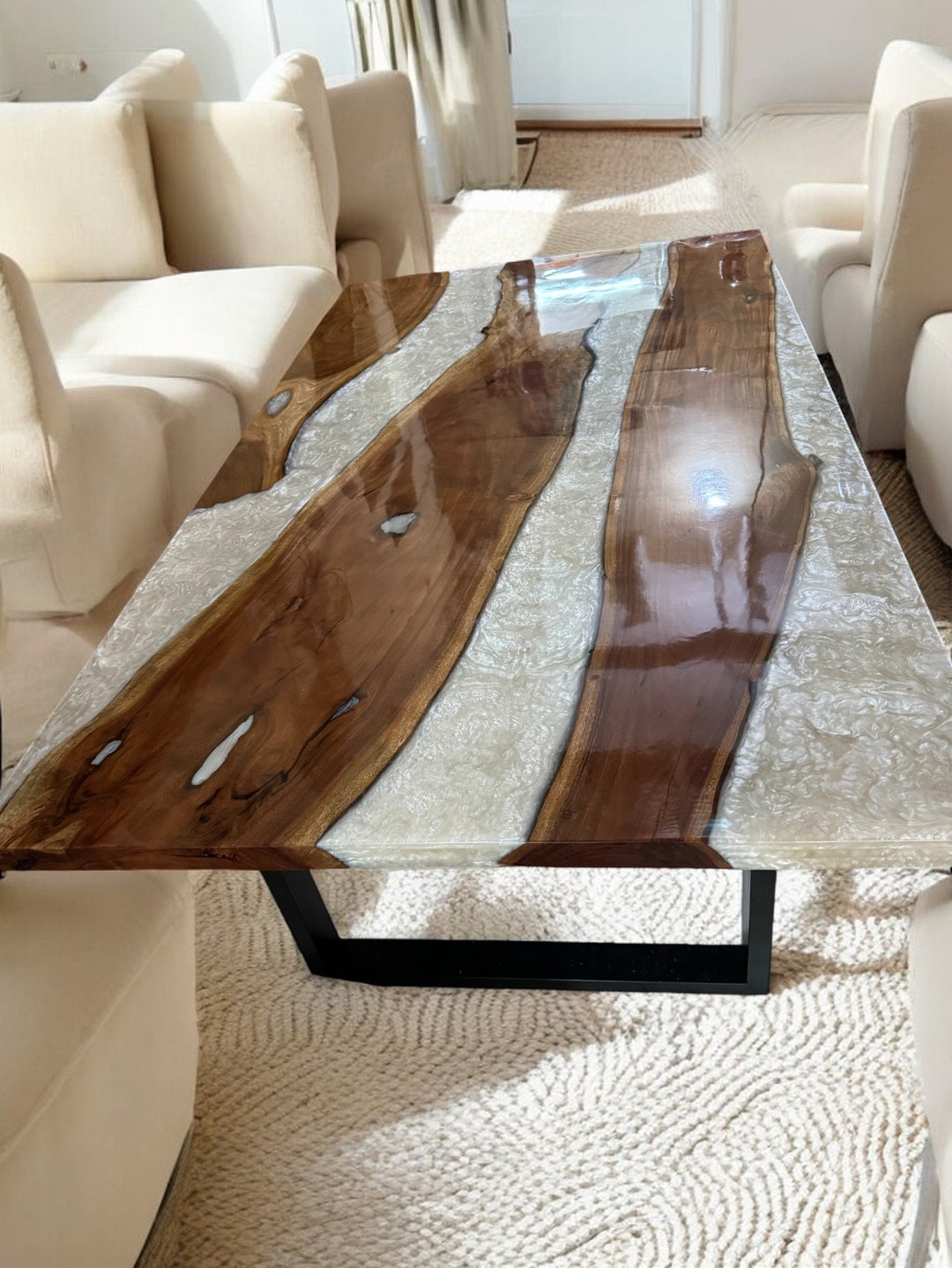 White Epoxy Table Top, Live Edge Wooden Table, Resin Table, Custom to ...