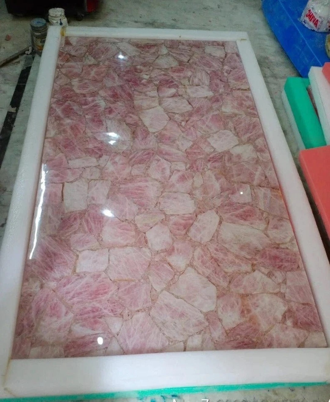 Exclusive Pink Rose Quartz Dining Table Top or Buffet Counter Slab ...