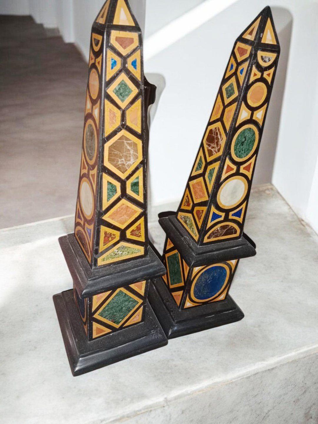 Black Marble Obelisk Pair: Italian Stone, Semi Precious Gemstones - Etsy
