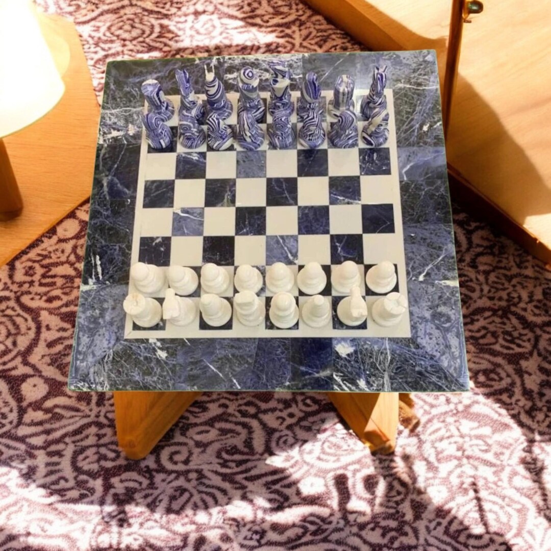 Marble Chess Set Piece Luxury Game Board Sodalite Gemstone Inlaid ...