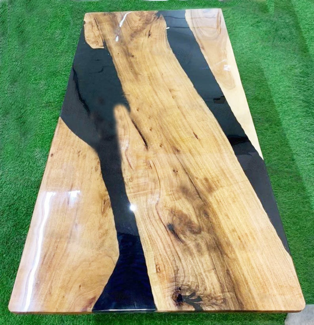 Black Epoxy Table Top, Resin Epoxy Dining Table, Rectangular Wooden ...