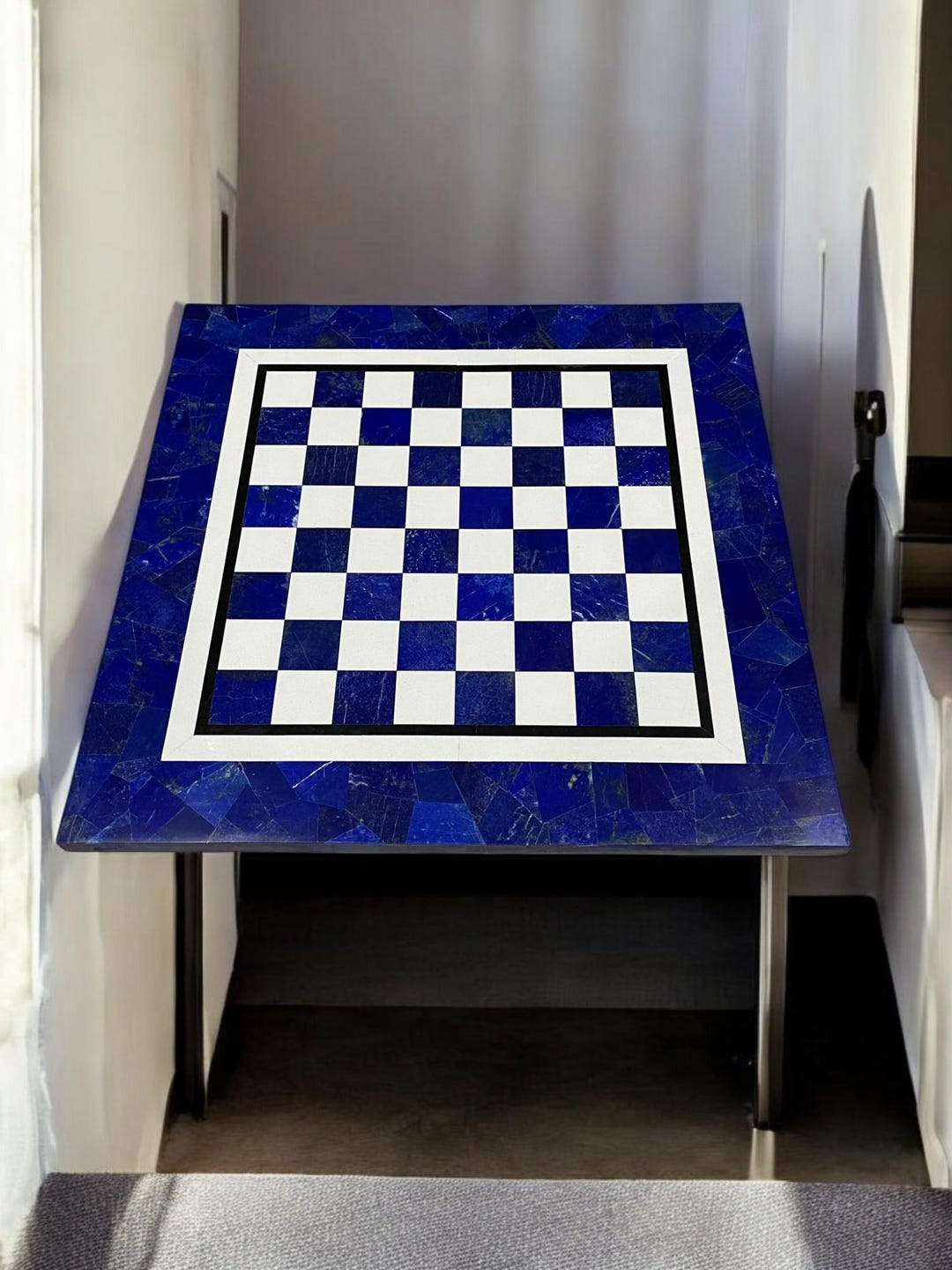 Unique Chess Table With Lapis & White Marble Handmade Art - Etsy
