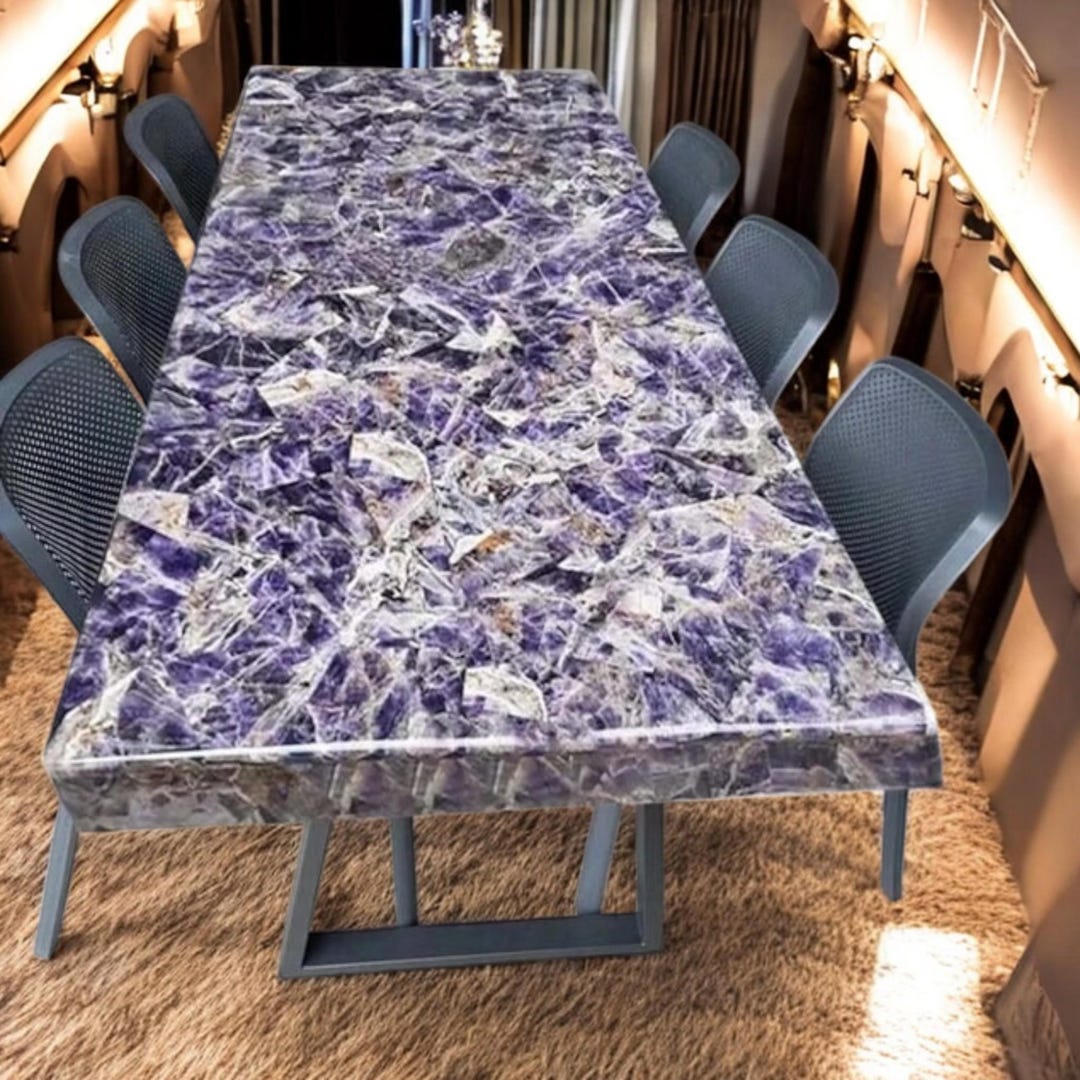 Amethyst Bar Counter Dining Table Top Natural Healing Crystal Gemstone ...
