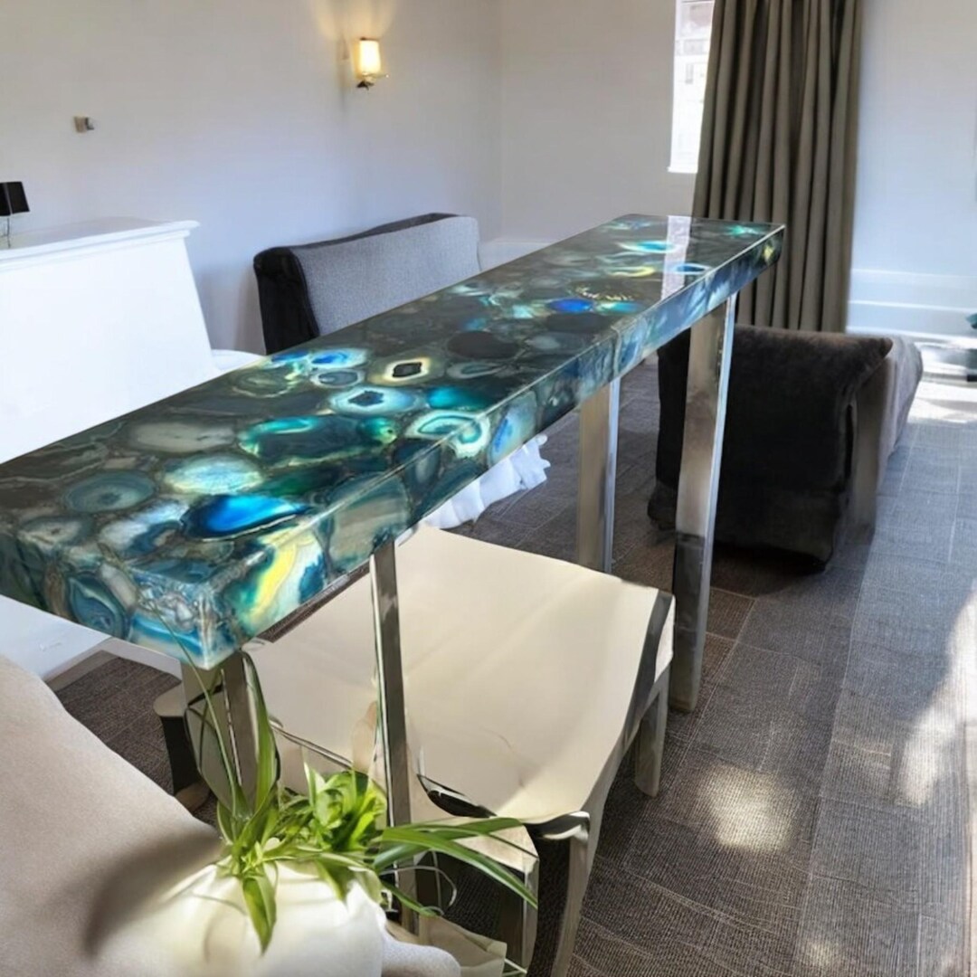 Blue Agate Table Top: Luxury Stone Console, Kitchen Island, or Side ...