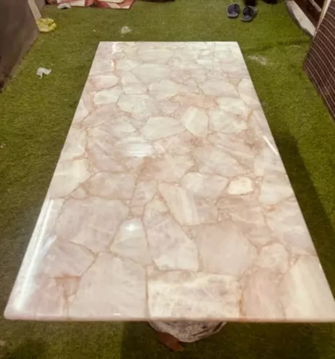 Luxurious Pink Rose Quartz Dining Table / Mid Century Rose Quartz Bar ...