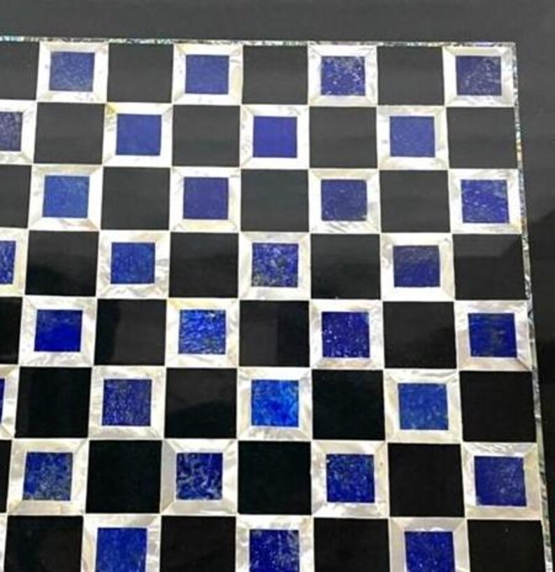 Black Marble Square Chess Table Top Lapis Mop Inlay Stone Chess Board ...