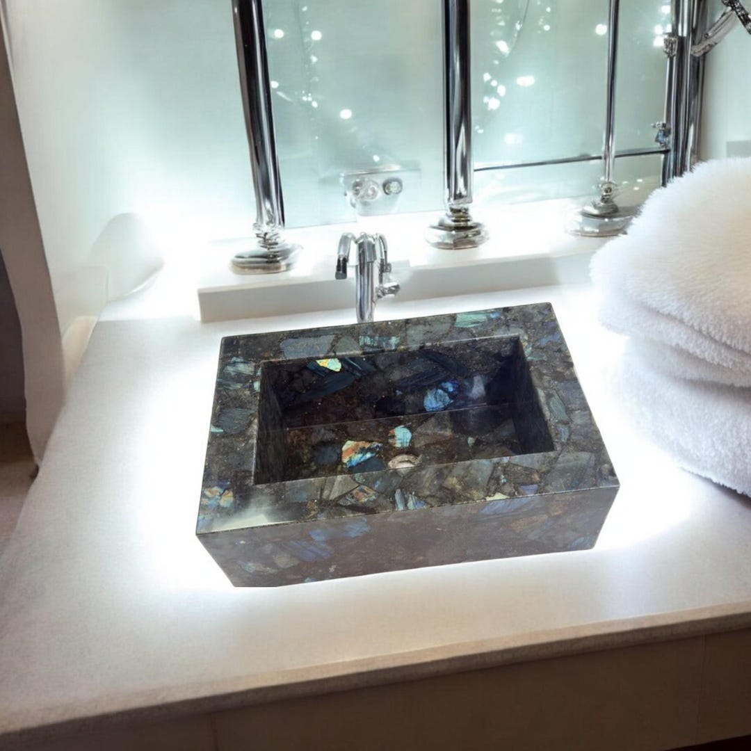 Unique Labradorite Gemstone Rectangle Sink Handmade Vanity Vessel Wash ...