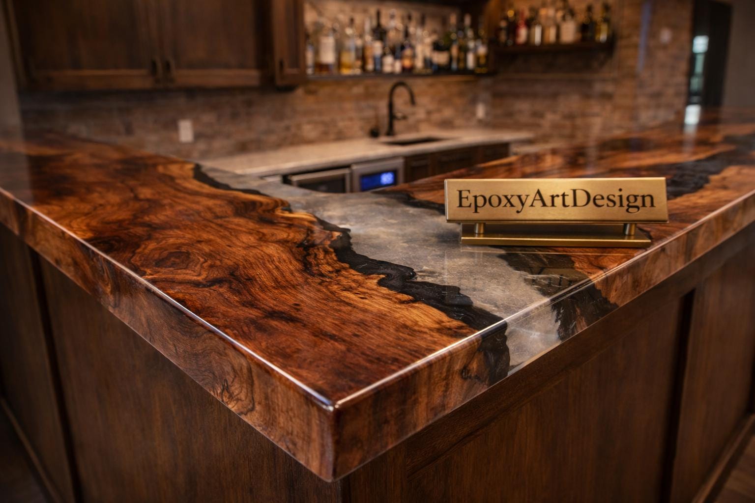 Live Edge Wood Epoxy Clear Resin Bar Countertop | Handmade Luxury Home ...