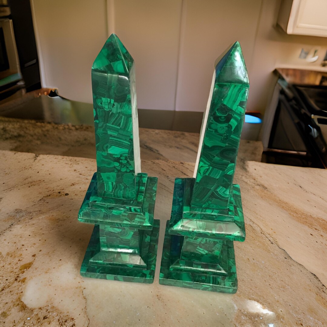 Pair of Malachite Obelisks / Natural Malachite Obelisk / Natural ...