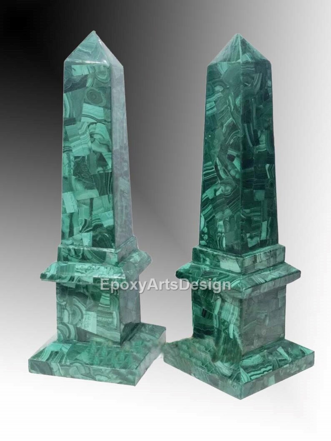 Malachite Gemstone Obelisk Pillar Set Unique Handcrafted Art for Home ...
