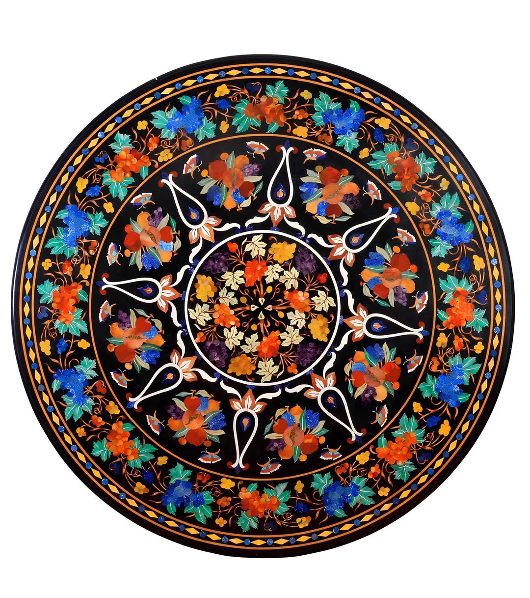 Antique Black Marble Coffee Table Pietradura Handmade Design Made in ...