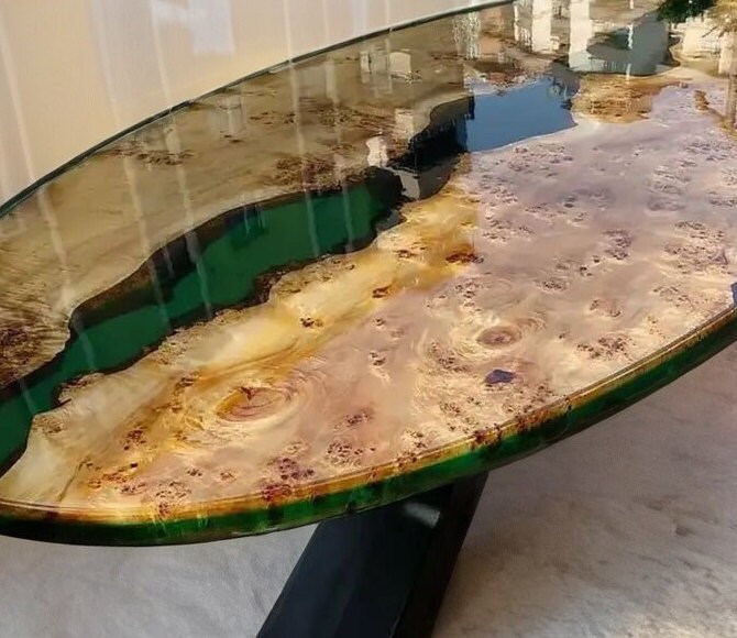 Green Epoxy Table Resin Coffee Table Oval Shape Green Resin River Table ...