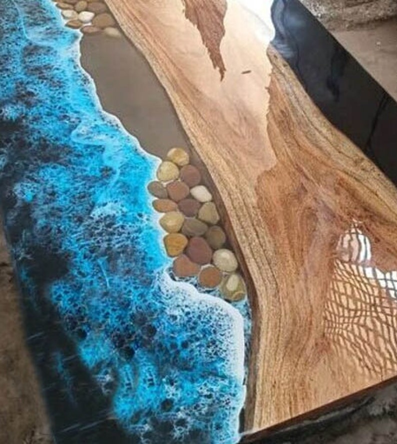 Rectangular Ocean Wave Blue Epoxy Table Top, Diy Wooden Table, Coffee ...