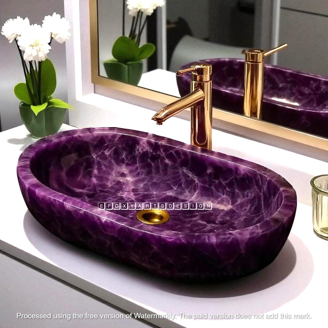 Handmade Amethyst Stone Vessel Sink: Luxury Oval Gemstone Wash Basin - Etsy