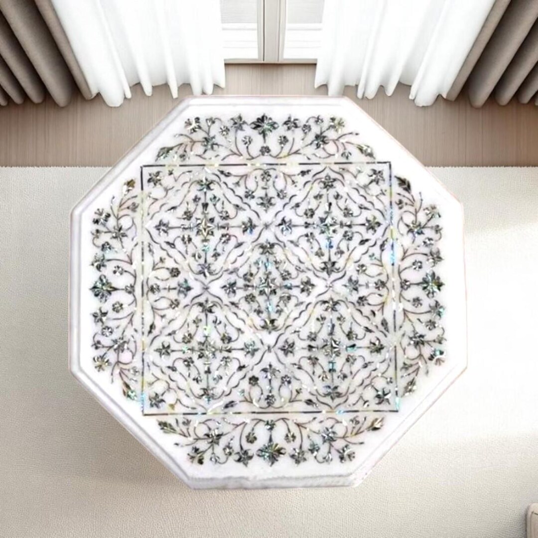 Octagonal Coffee Table Gorgeous Paua Shell Inlay White Marble Furniture ...