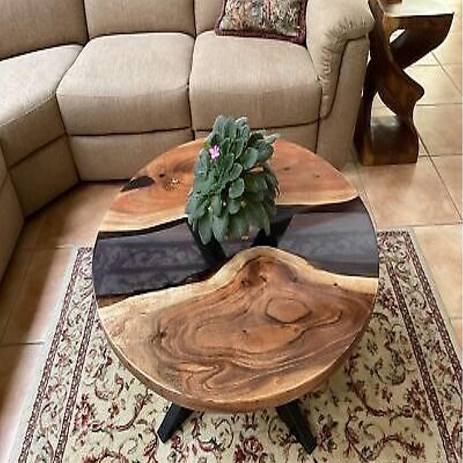Round Epoxy Sofa Center Table Top, Natural Wooden Table, Handcrafted ...