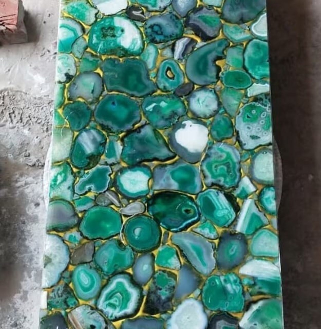 Green Agate Table Handmade Coffee Table Geode Stone Table for Living ...