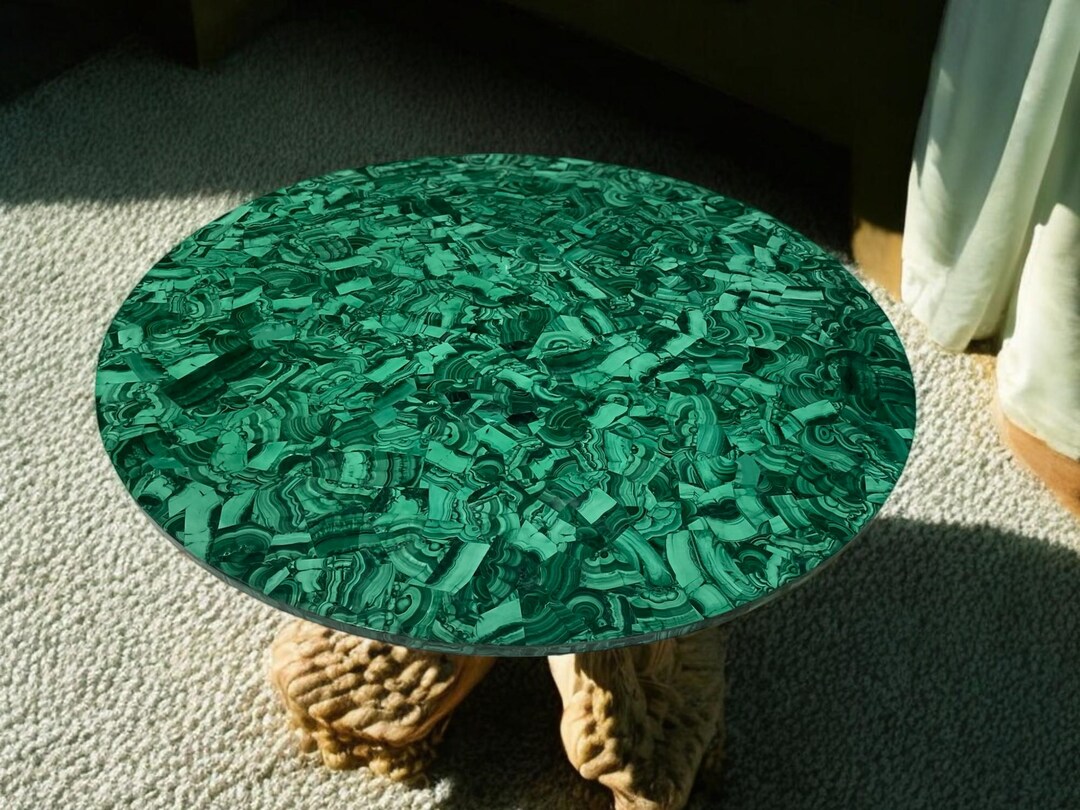 Malachite Round Table Top: Handmade Mosaic Inlay, 24x24 Inches - Etsy