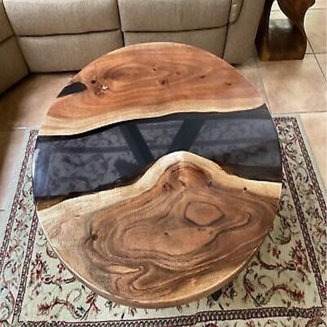 Round Epoxy Sofa Center Table Top, Natural Wooden Table, Handcrafted ...