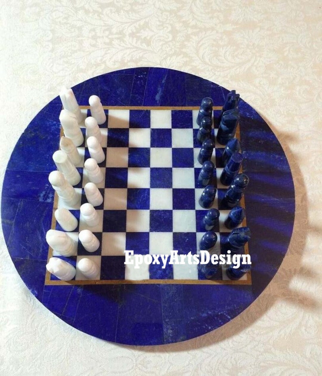 Blue Chess Board Set/lapis Lazuli Stone Chess Board/ Stone Chess Sets ...