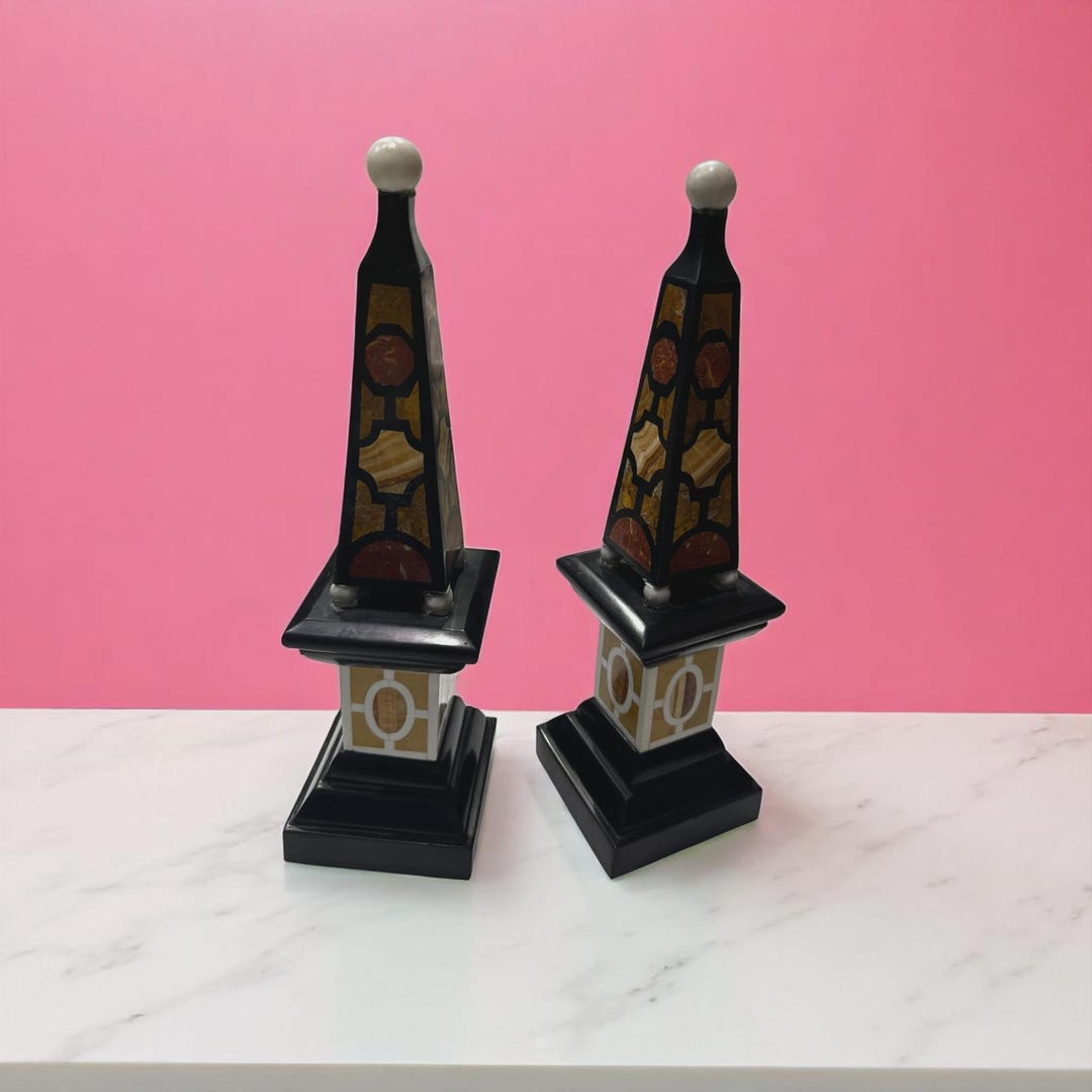 Black Marble Hand Carved Obelisks Pair for Home & Living Decor Gifts - Etsy