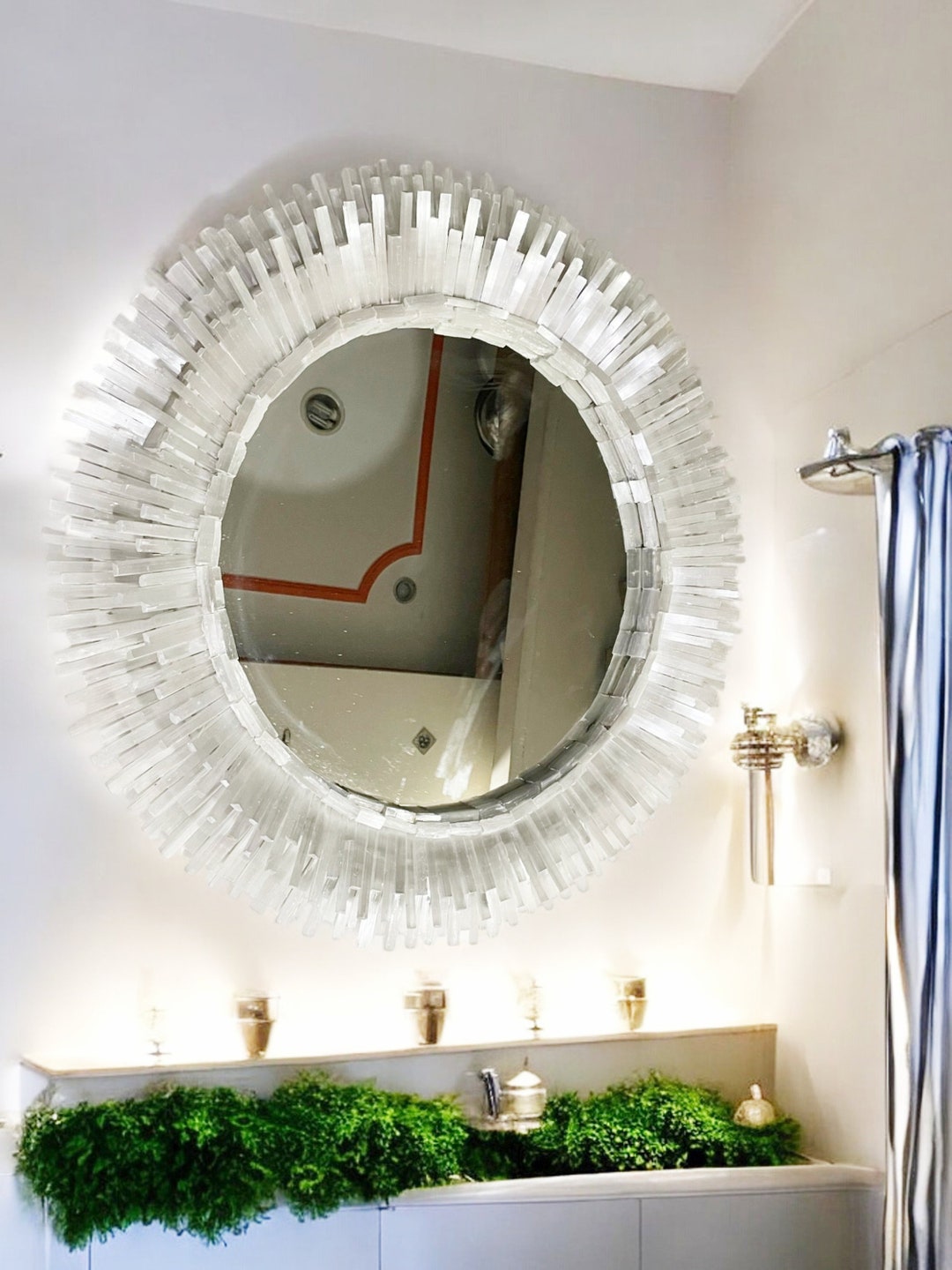 Selenite Gemstone Wall Hanging Mirror for Living Room Decor - Etsy