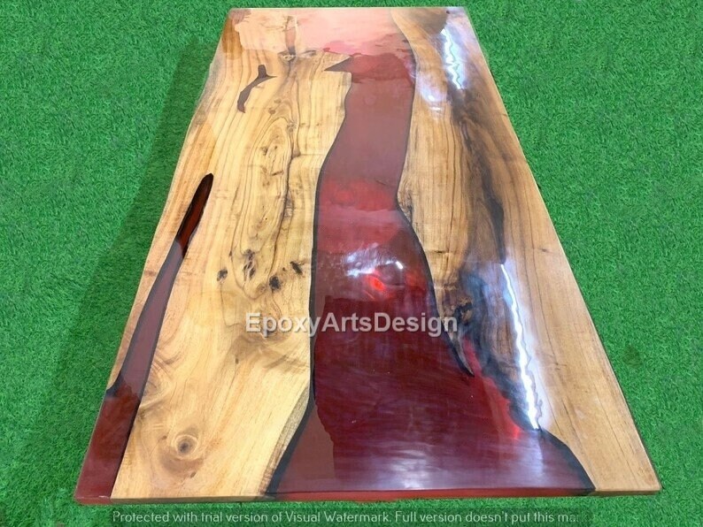 Handmade Red Epoxy Table Tops, Conference Room Table, Natural Resin ...