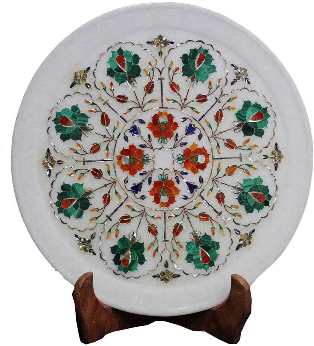Handmade Marble Serving Plate: Gemstone Inlay, 12" Round - Etsy