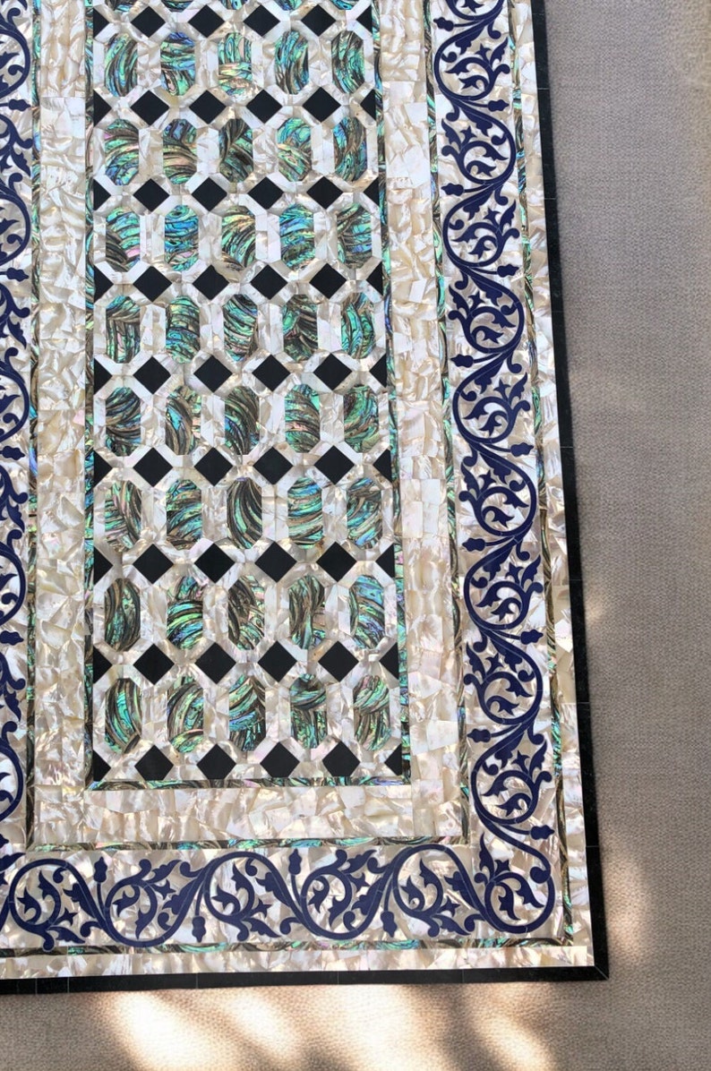 Marble Inlay Rectangle Center Table Top Handmade Lapis Mop Abalone ...
