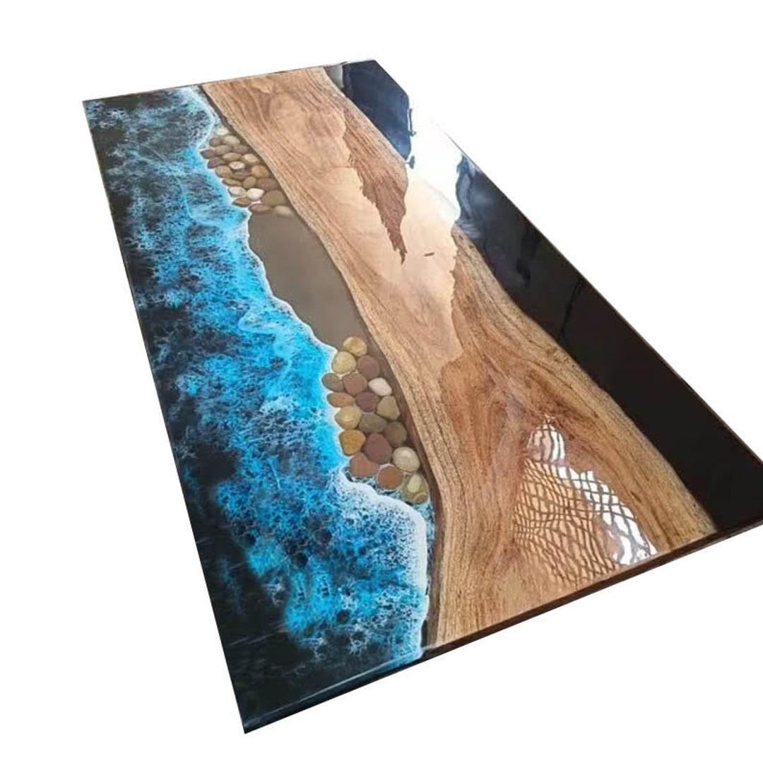Rectangular Ocean Wave Blue Epoxy Table Top, Diy Wooden Table, Coffee ...