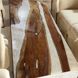 White Epoxy Table Top, Live Edge Wooden Table, Resin Table, Custom to ...