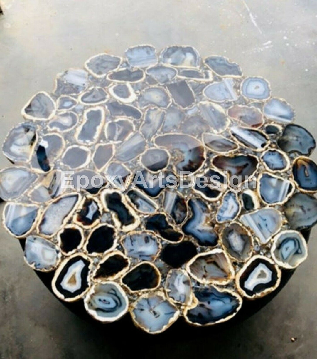 Black Agate Round Table Top /agate Coffee Table / Black Agate End Table ...