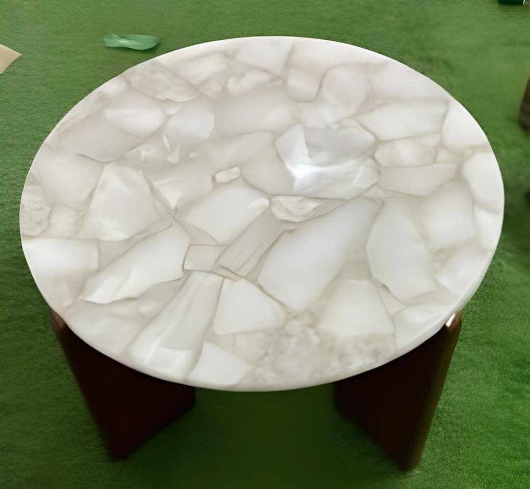 White Agate Table Tops, Quartz Table Top, Round Coffee Table, Breakfast ...