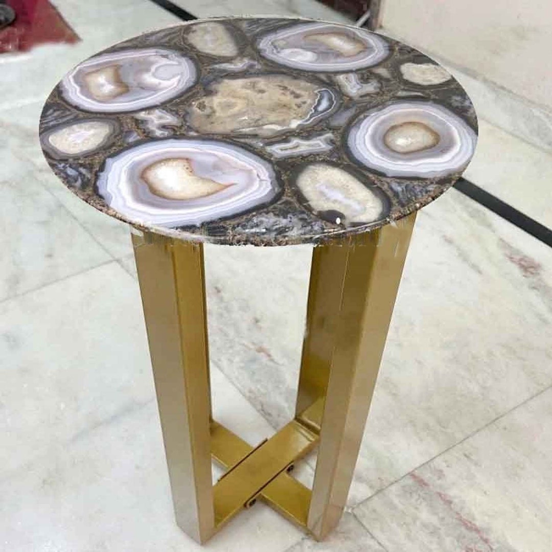 Round Side Table Top Made of Geode Agate for Patio Accent Furniture - Etsy