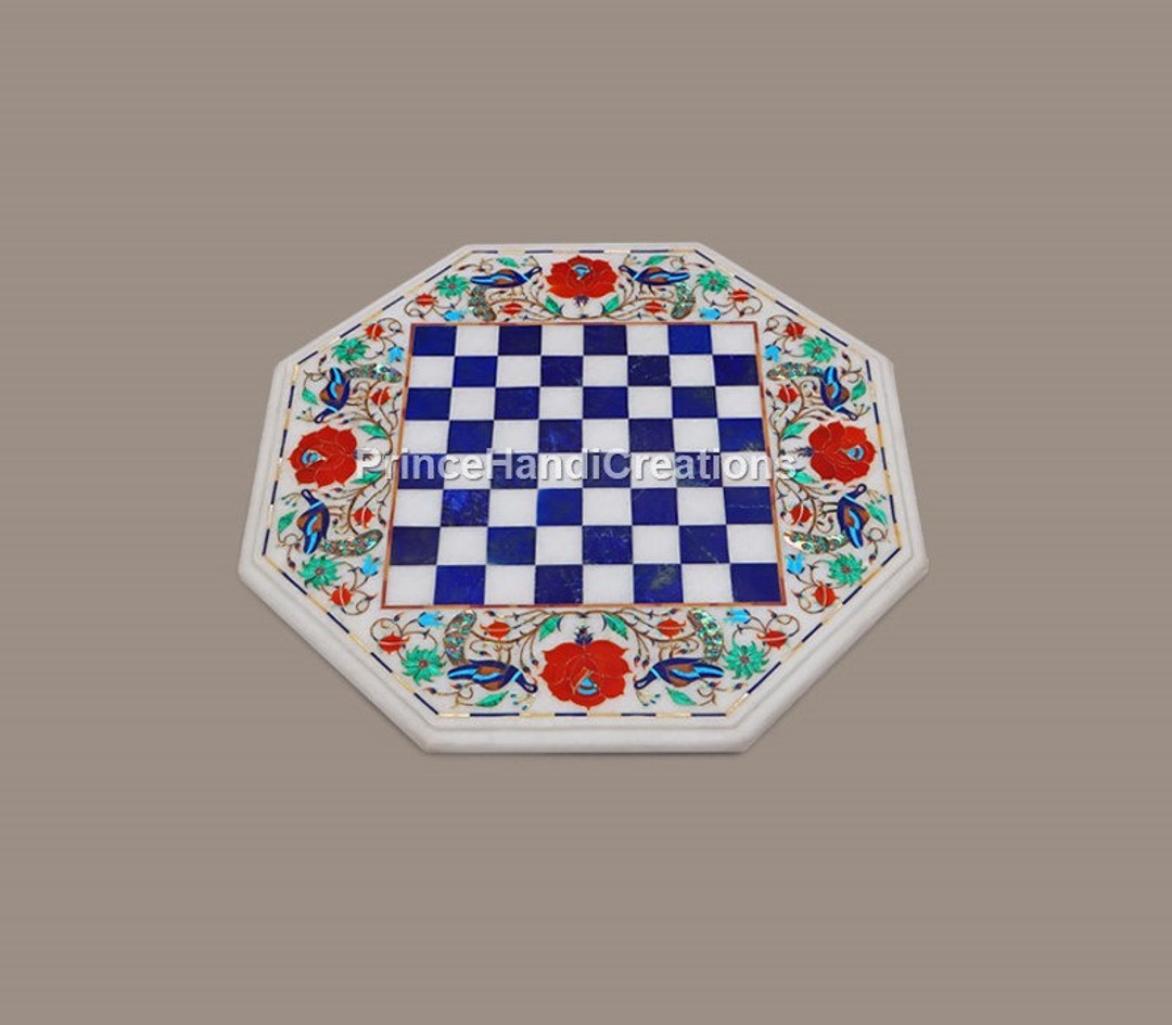 Collectible White Octagon Marble Top Chess Table Carnelian - Etsy