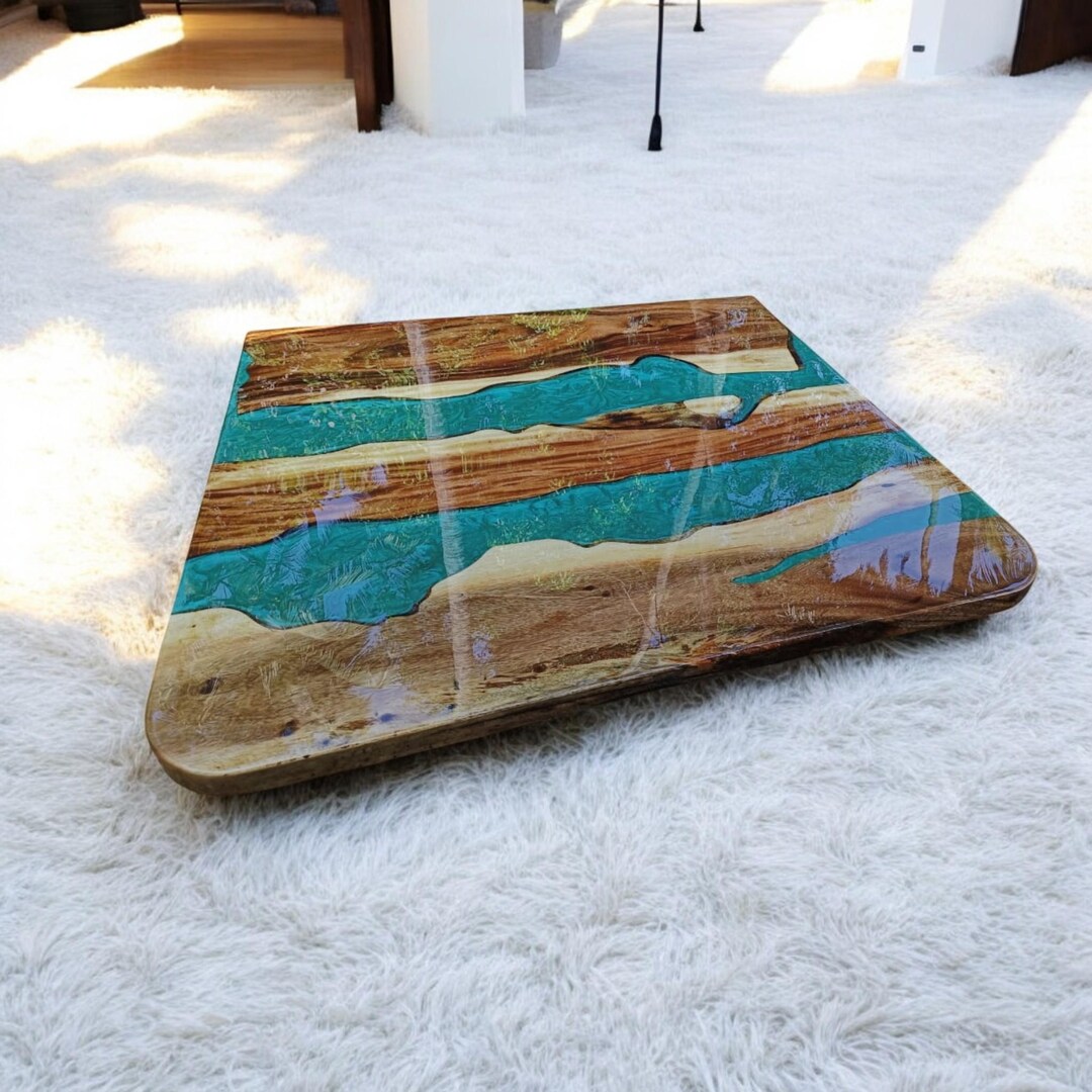 Square Epoxy Table, Wooden Coffee Table, Custom to Order, Resin River ...