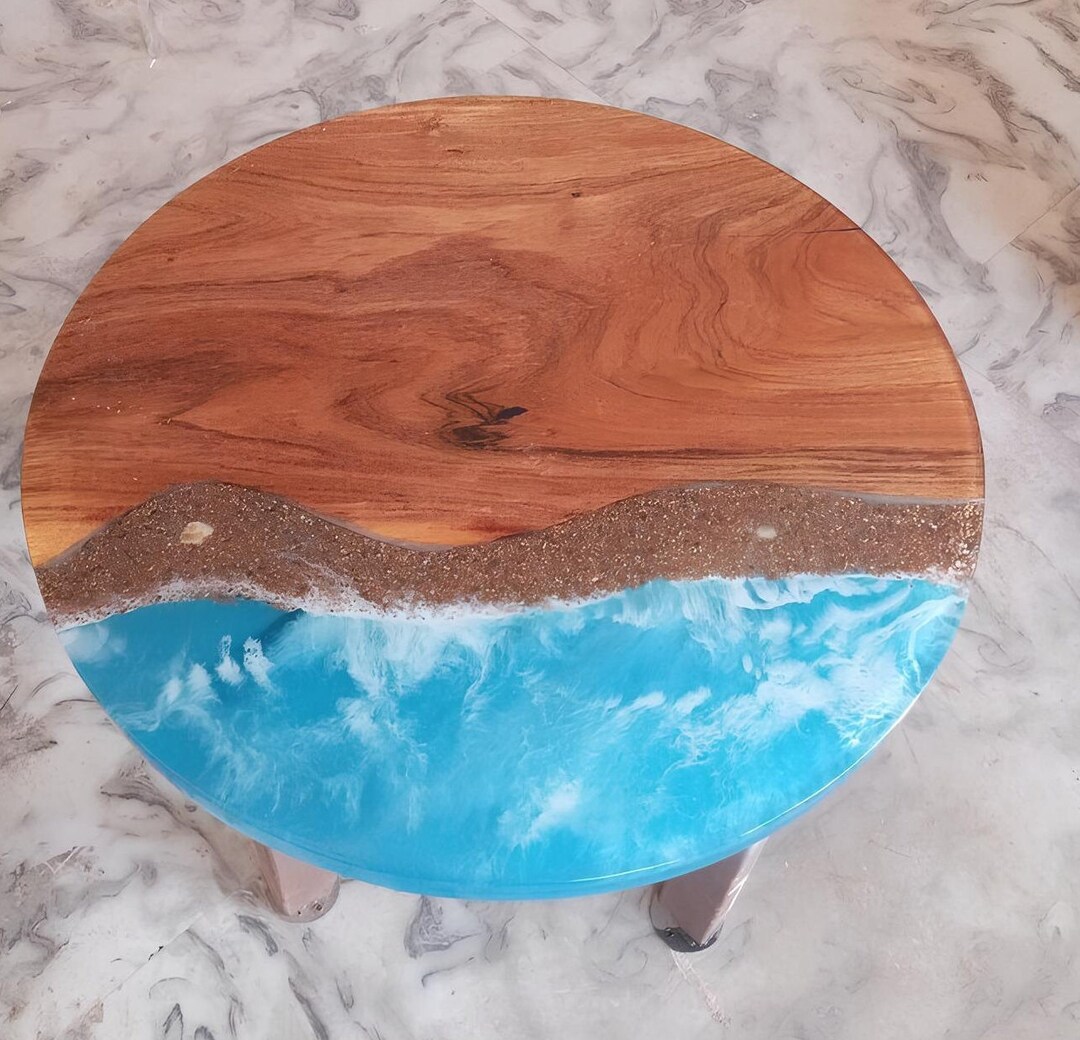 Wood Table Top Round, Ocean Beach Resin Table, River Table Top, Sea ...