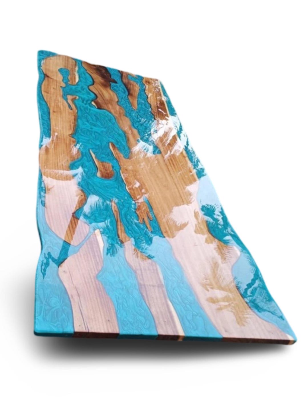 Turquoise Blue Epoxy Table Top, Live Edge Wooden Countertop, Customize ...