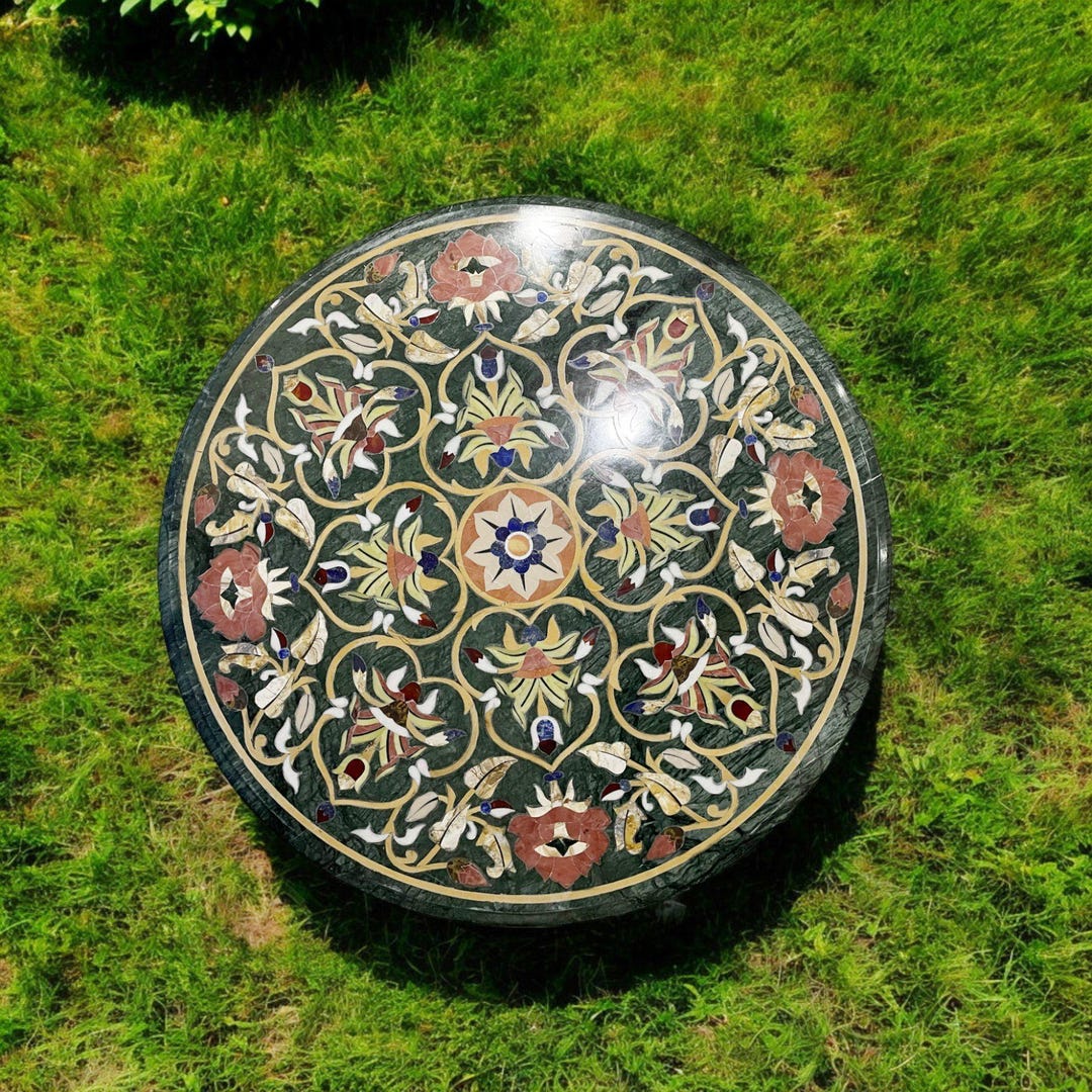 Green Marble Round Table Top for Cafeteria Decorative Custom Made ...