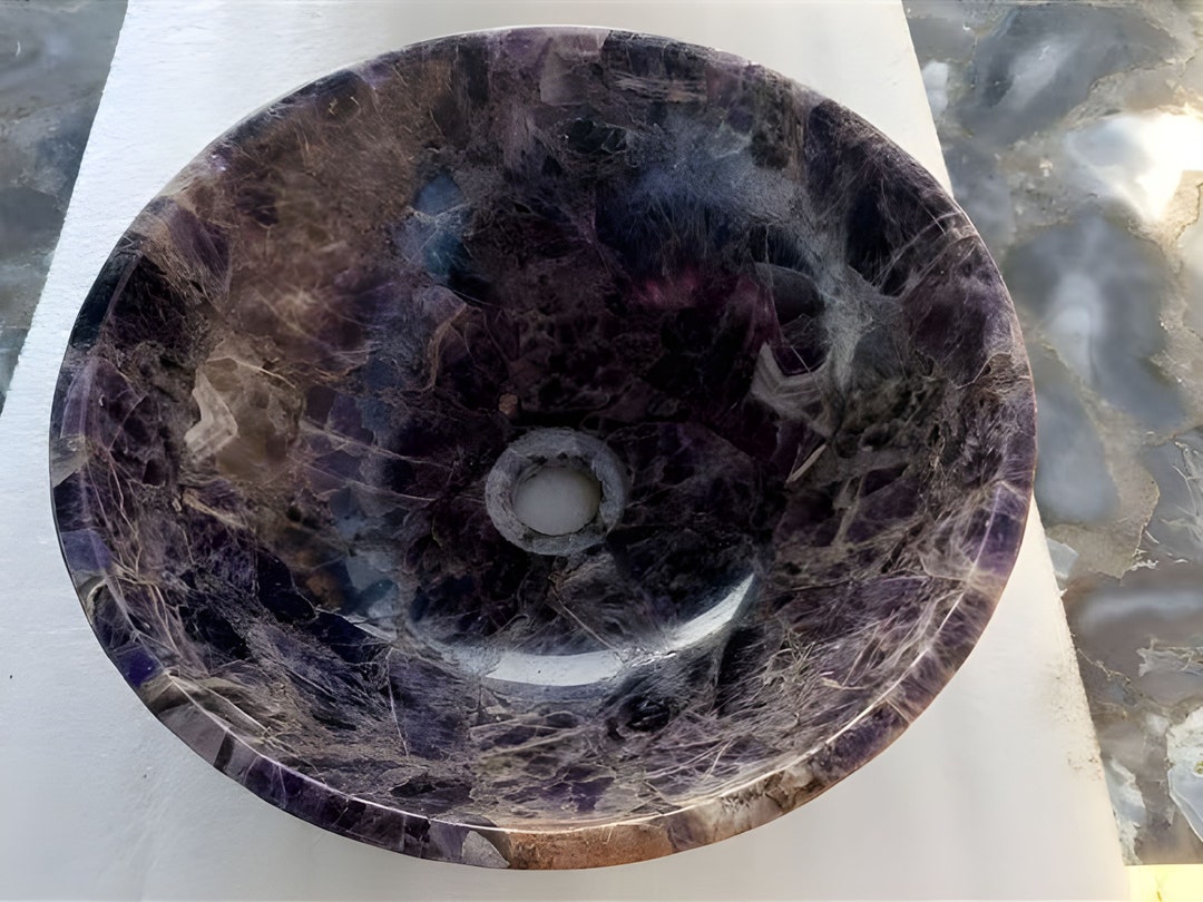 Handcrafted Amethyst Countertop Sink: Gemstone Bathroom Decor - Etsy