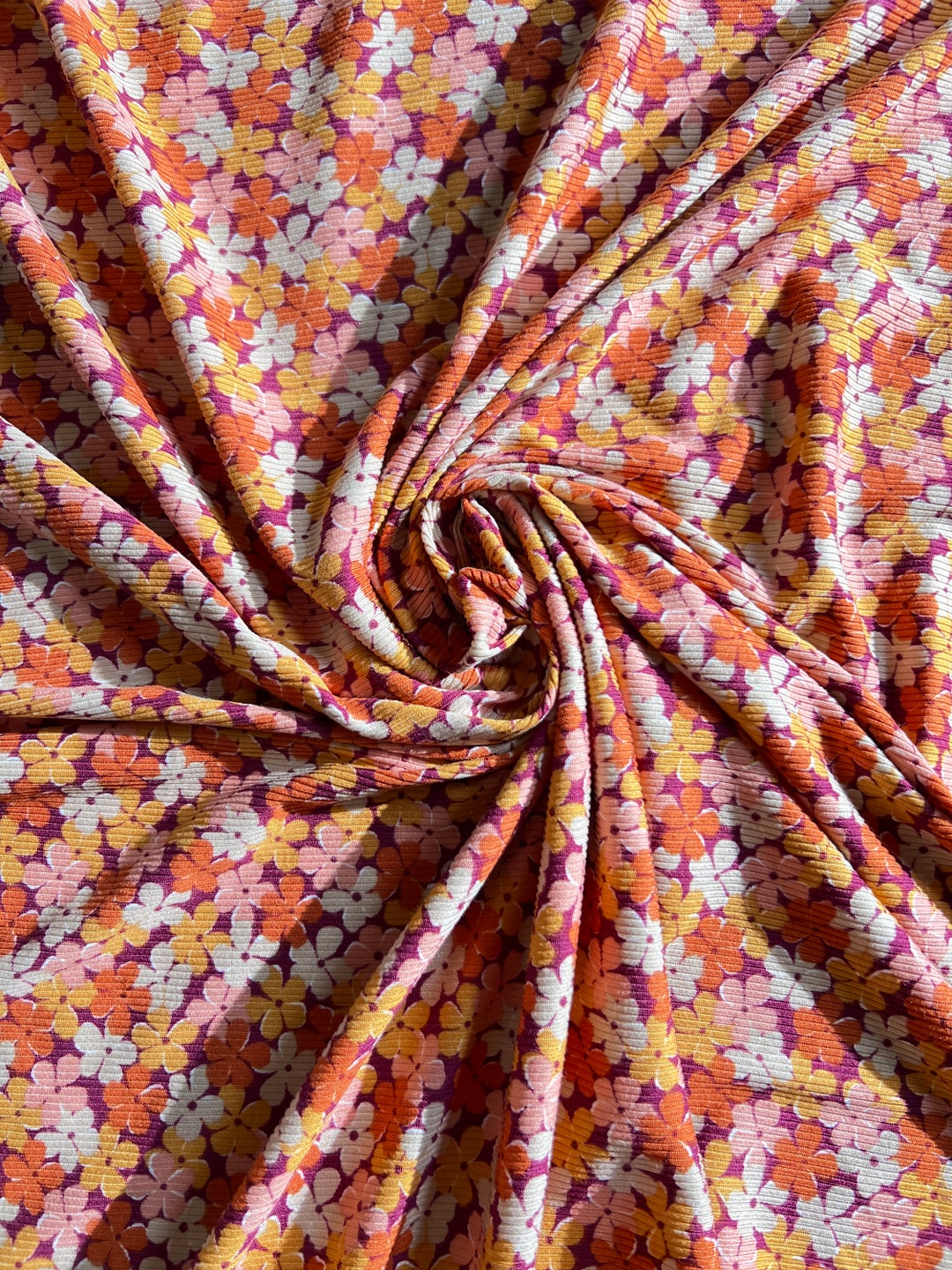 Floral Rib Knit Fabric, Stretch Knit by the Yard, Garment Fabric ...