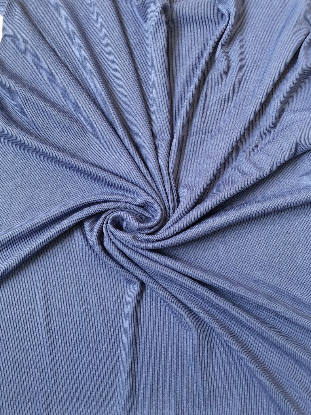 Rib Knit Fabric by the Yard Blue Rib Knit Stretch Fabric 60 Wide ...