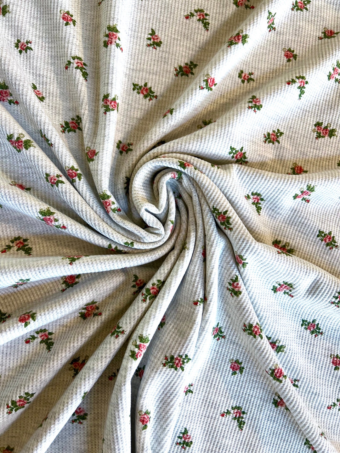 Floral Waffle Knit Fabric, Floral Thermal Fabric, Floral Knit Fabric ...