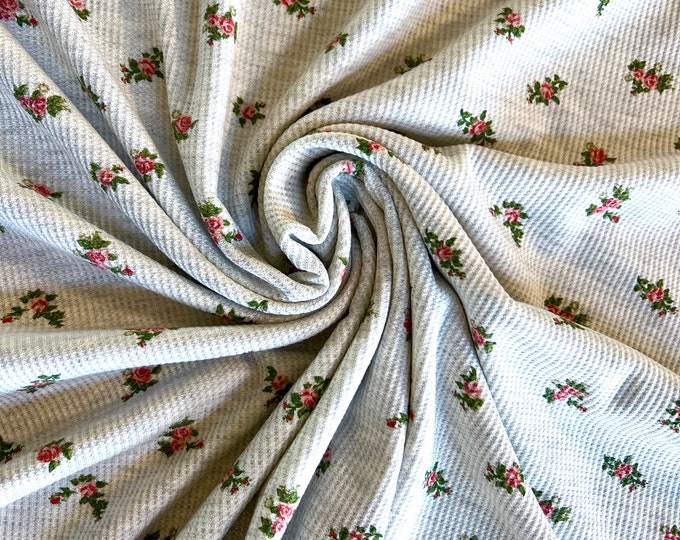 Floral Waffle Knit Fabric, Floral Thermal Fabric, Floral Knit Fabric ...