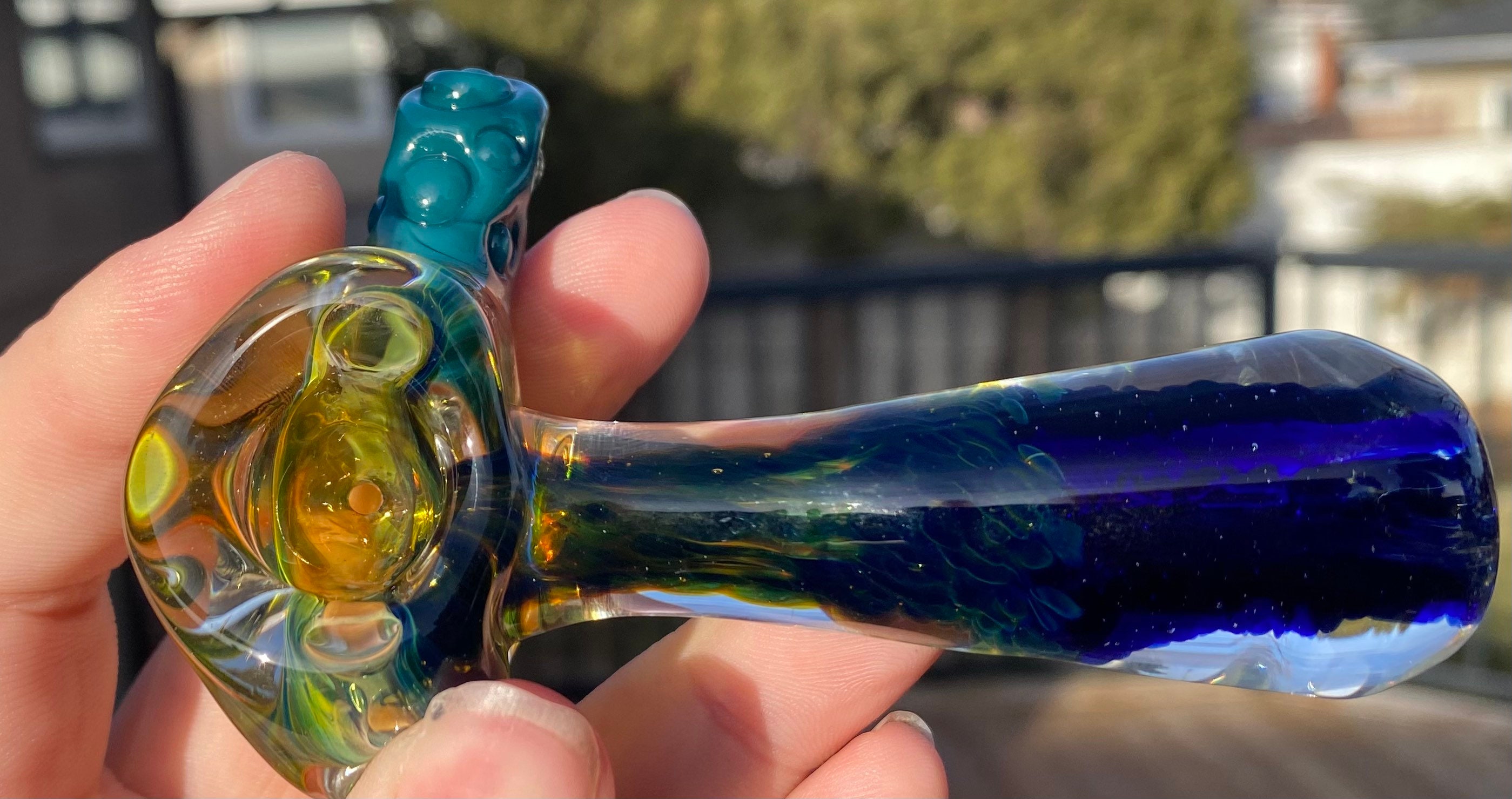Oil Slick Frit Glass Tobacco Pipe With Aqua Handle - Etsy