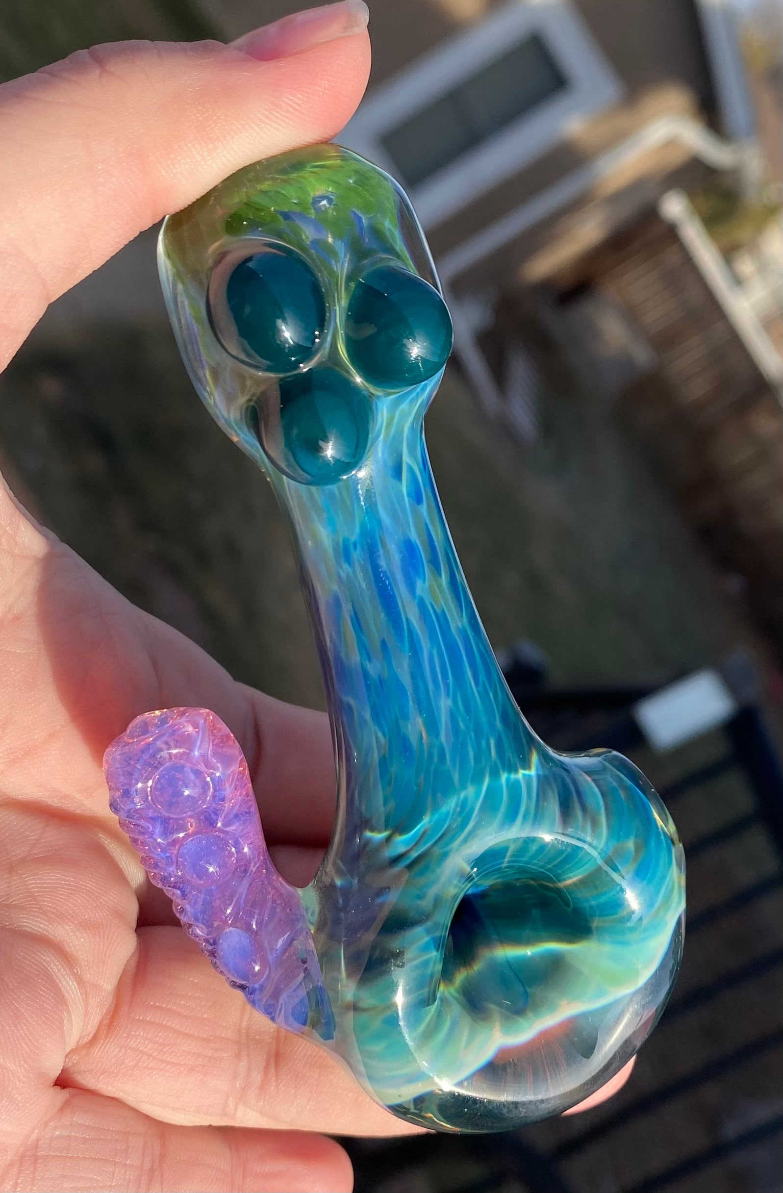 Caribbean Blue Frit Glass Tobacco Pipe With Purple Slyme Handle - Etsy