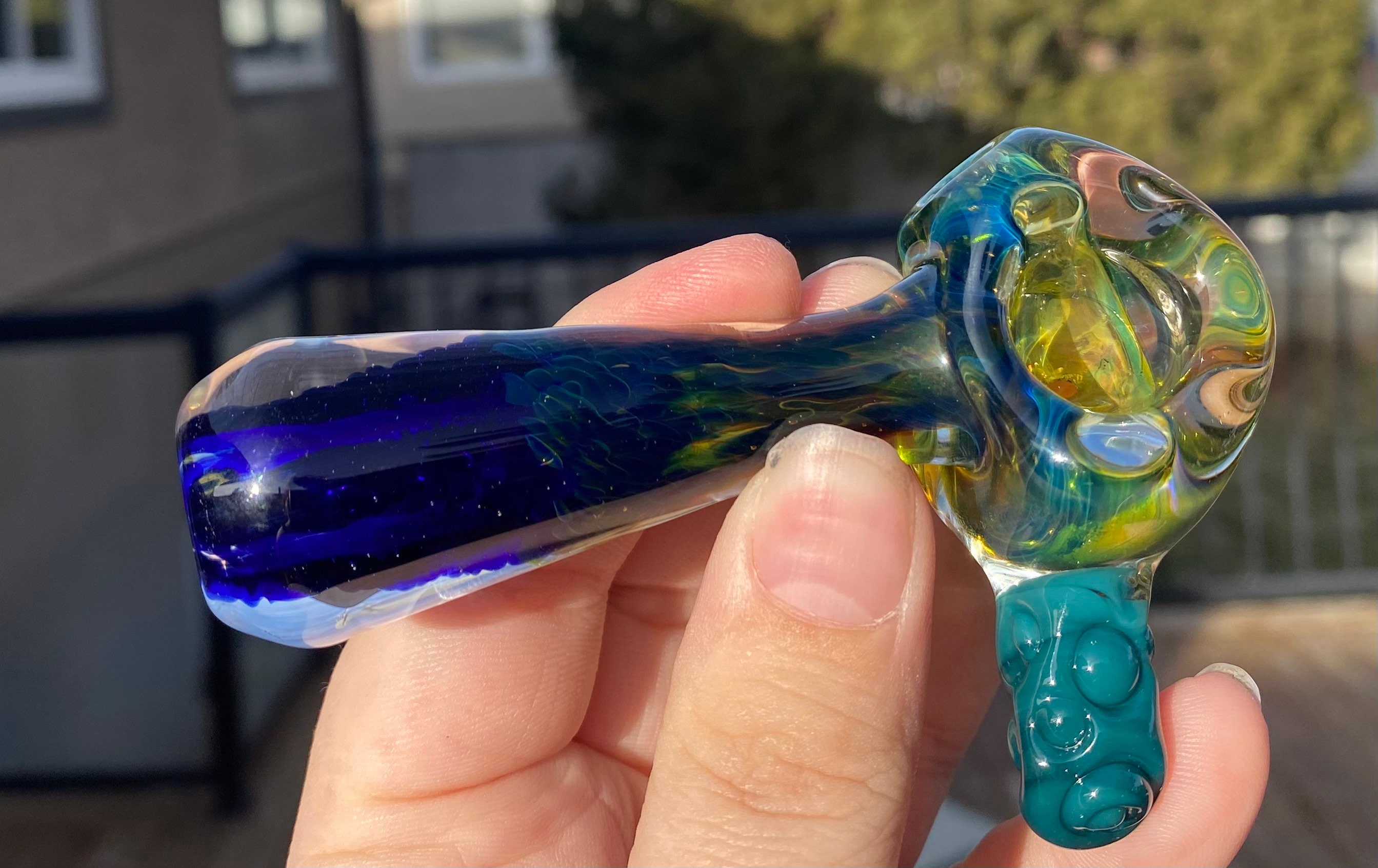 Oil Slick Frit Glass Tobacco Pipe With Aqua Handle - Etsy