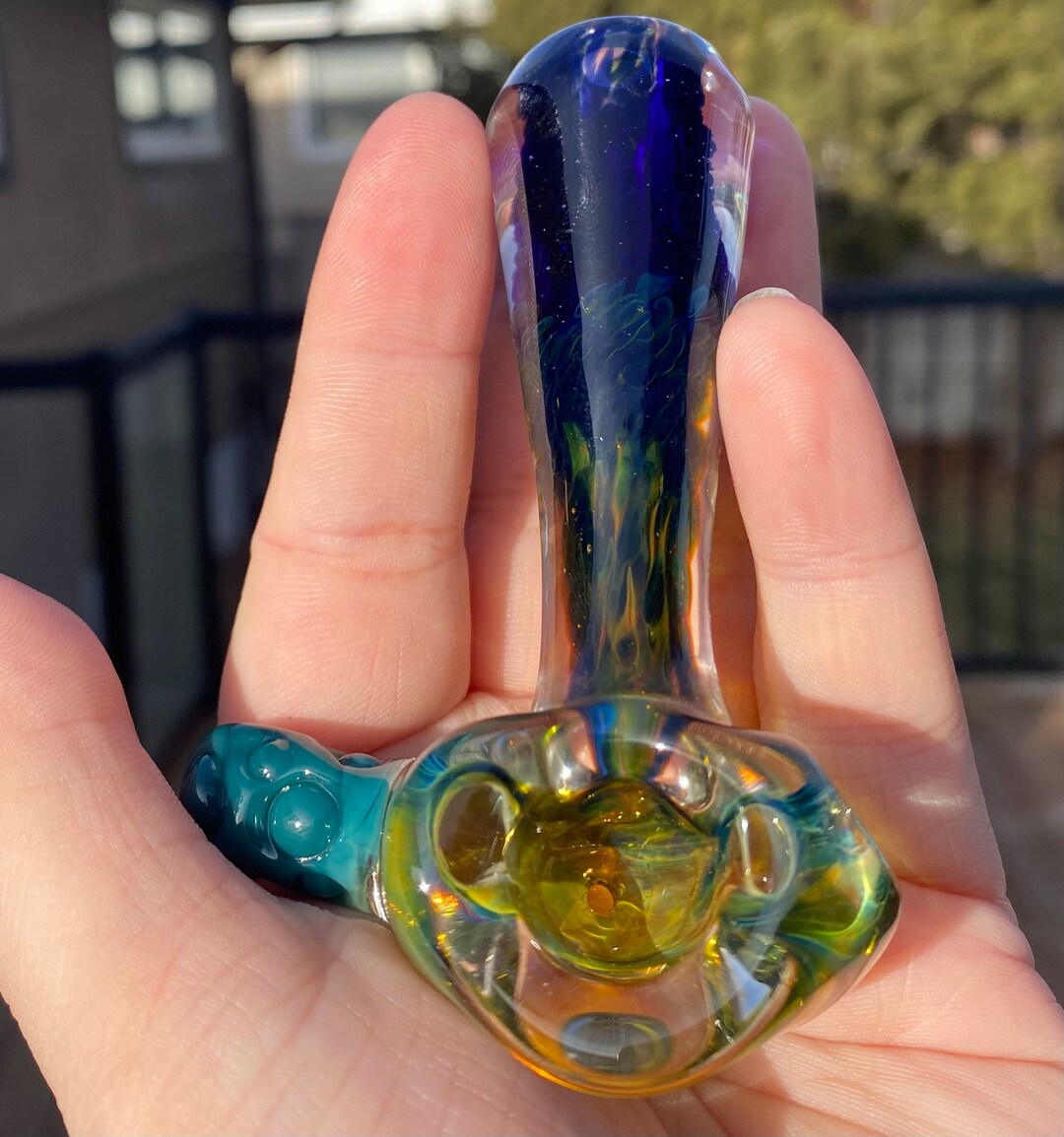Oil Slick Frit Glass Tobacco Pipe With Aqua Handle - Etsy